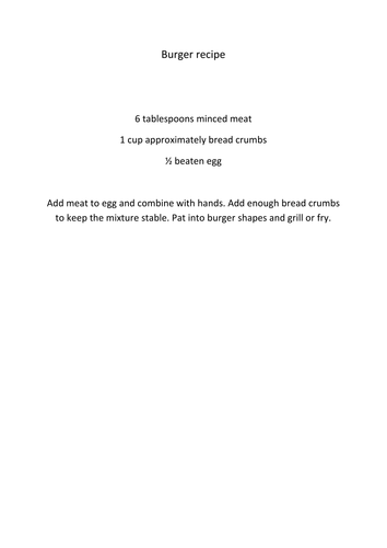 Burger recipe | Teaching Resources