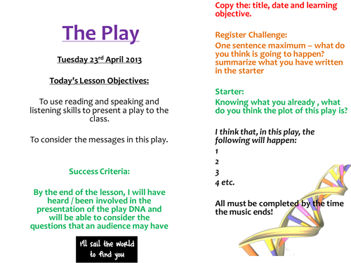 DNA - Dennis Kelly - Literature Lessons KS3 1-18 | Teaching Resources