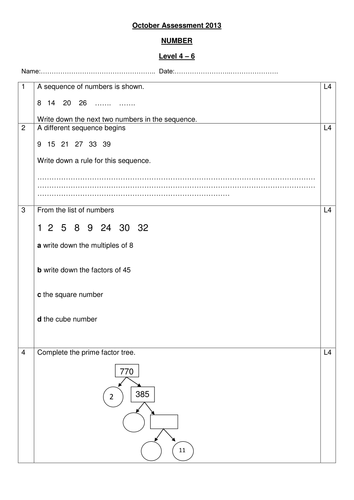 Number Assessments Level 2-8 | Teaching Resources