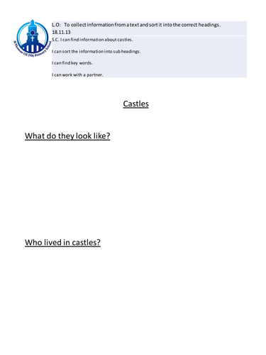 Non-Chronological Reports - castles | Teaching Resources