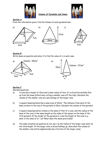 Volume of Pyramids and Cones | Teaching Resources