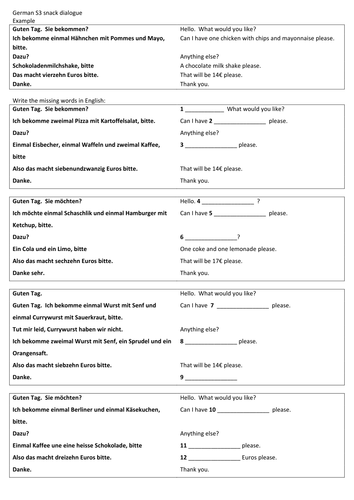 German -ordering snacks at the takeaway | Teaching Resources