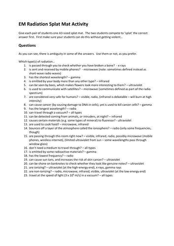 Electromagnetic Radiation Types splat game KS4 | Teaching Resources
