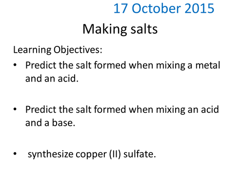 Making salt from metals or bases AQA C2.5.2 | Teaching Resources
