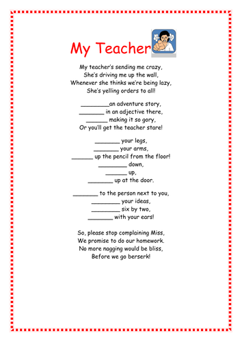 My Teacher (an instruction poem) comprehension | Teaching Resources