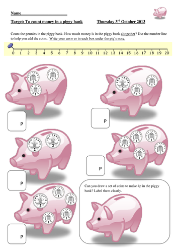 Count coins in a piggy bank | Teaching Resources