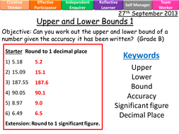 Upper and Lower Bounds Grade B Level 8 | Teaching Resources