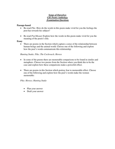 SONGS OF OURSELVES Cambridge IGCSE Literature | Teaching Resources