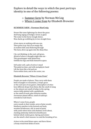 SONGS OF OURSELVES Cambridge IGCSE Literature | Teaching Resources