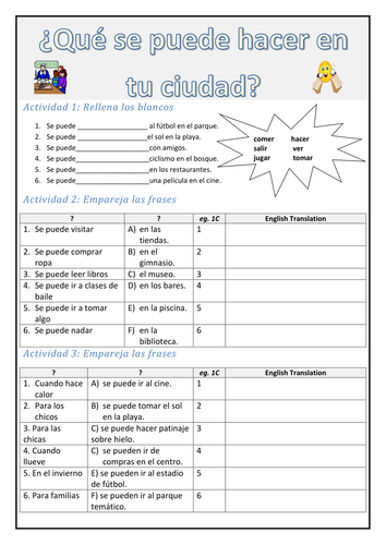 Spanish: Se puede/you can worksheet | Teaching Resources