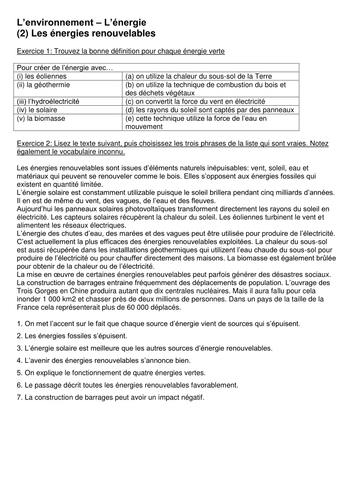 A2 French AQA L'environnement - l'énergie | Teaching Resources