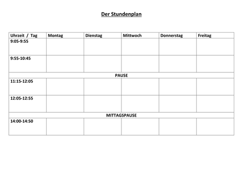 Stundenplan / school timetable activity | Teaching Resources