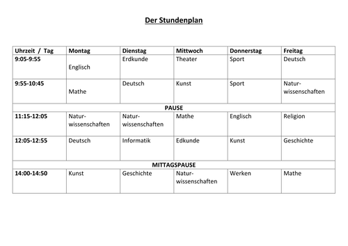 Stundenplan / school timetable activity | Teaching Resources