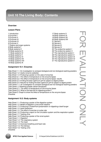 BTEC Level 2 - Unit 10 (Living Body) General | Teaching Resources