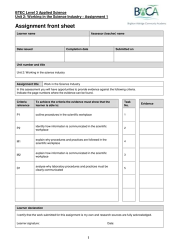 BTEC Level 3 Applied Science - Unit 2 | Teaching Resources