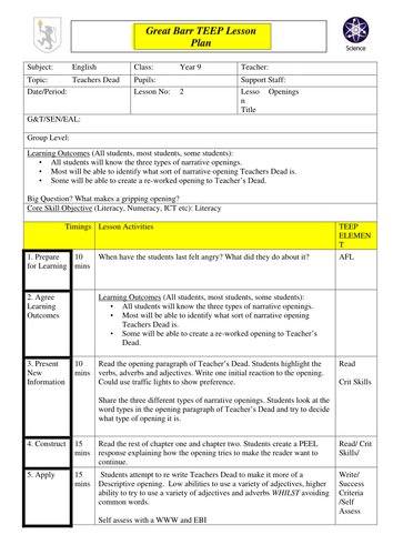 Teachers Dead Second Lesson: Chapter One | Teaching Resources