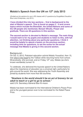 Malala Yousafzai - a source of inspiration | Teaching Resources
