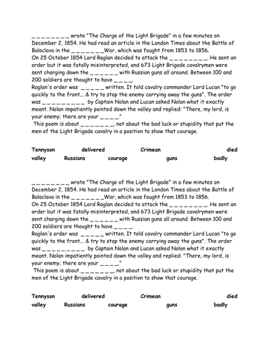Charge of the Light Brigade: lessons, worksheet | Teaching Resources