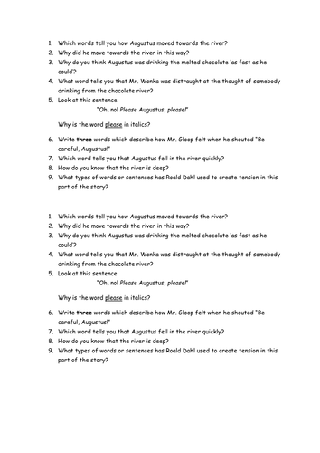 Charlie and the Chocolate Factory Comprehension | Teaching Resources