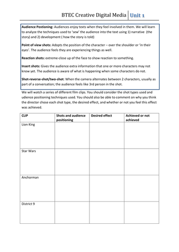 BTEC Creative Digital Media Intro Part 2 | Teaching Resources