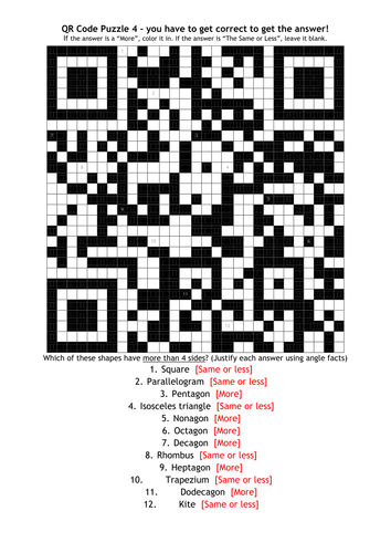 QR Code Puzzle 4 - 2D Shapes | Teaching Resources