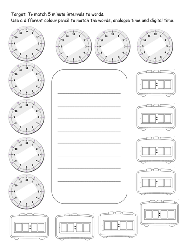 5 minute intervals in analog, digital and words | Teaching Resources