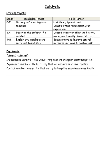 Fully differentiated Catalysts lesson | Teaching Resources