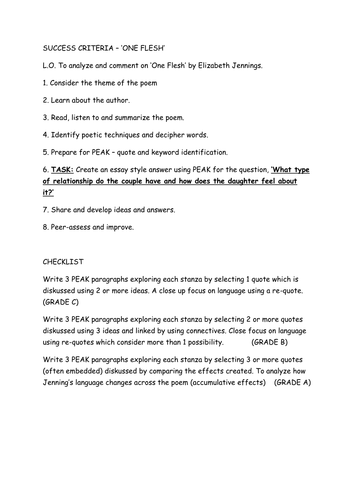 'One Flesh' by Elizabeth Jennings - Analysis | Teaching Resources