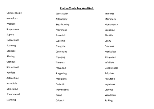 Positive and Negative Vocabulary Word Banks | Teaching Resources