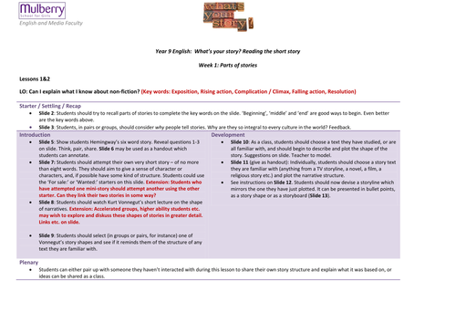 Exploring the Short Story: Week 1 - Structure | Teaching Resources