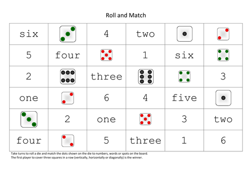 Roll and Match game | Teaching Resources