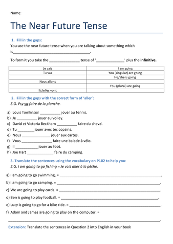 French: Immediate Future Tense Worksheets | Teaching Resources
