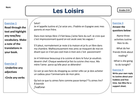 French: Free-time - Reading Worksheets | Teaching Resources