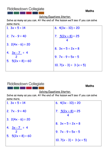Solving Equations | Teaching Resources