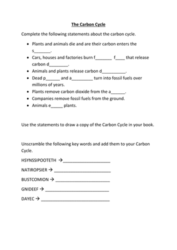 Carbon cycle worksheet - building the carbon cycle | Teaching Resources