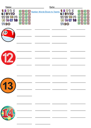 Number Word Writing Practice | Teaching Resources