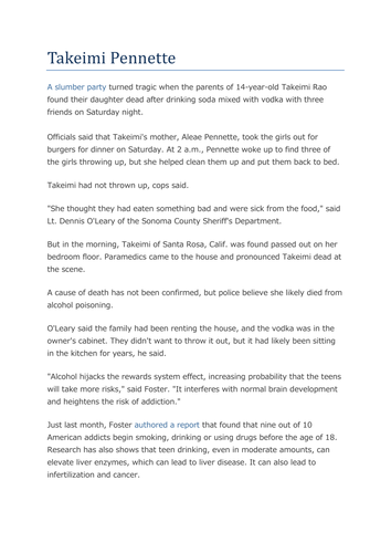 Drugs and alcohol case study | Teaching Resources