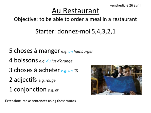 KS3 French - At a restaurant - Mr Bean | Teaching Resources