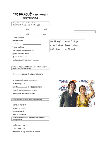 The preterite tense-el preterito-song | Teaching Resources