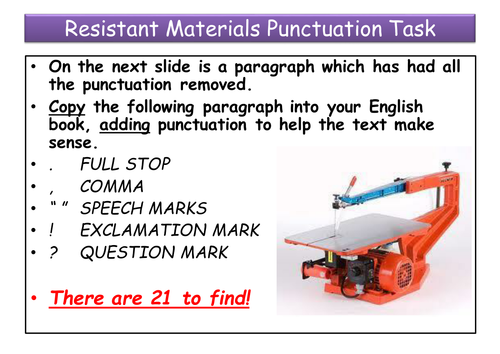 General Resistant Materials Literacy Tasks | Teaching Resources