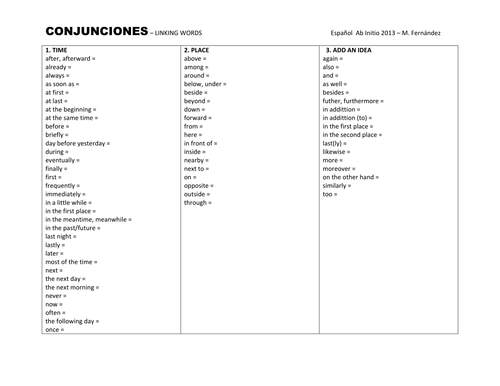 Conjunciones - Linking words | Teaching Resources