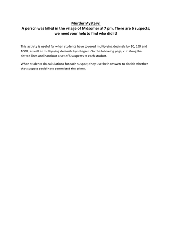 Multiplying Decimals Murder Mystery | Teaching Resources