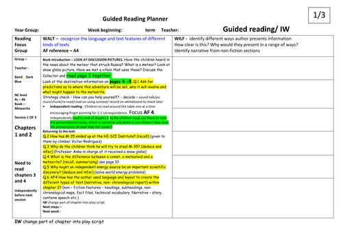 Project X guided reading METEORITE 4c to 4b | Teaching Resources