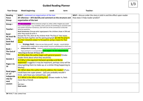 Project X guided reading THE END OF TIME 4b to 4a | Teaching Resources