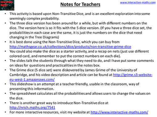 Non-Transitive Dice | Teaching Resources