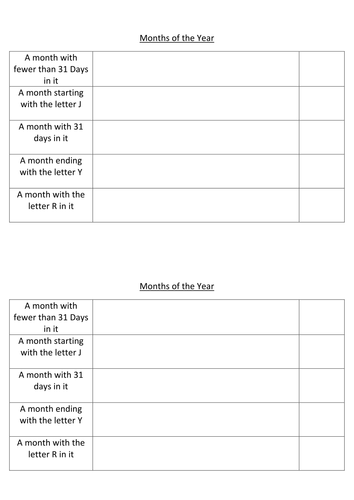 Probability: Months of the year | Teaching Resources