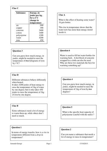 Specific Heat Capacity | Teaching Resources