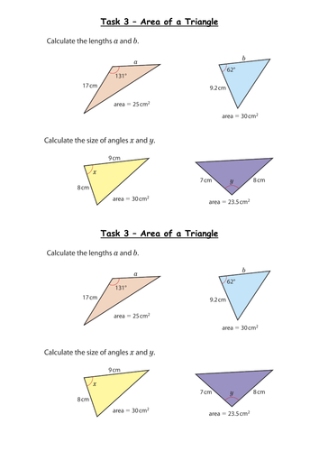 Trigonometry - Area of a Triangle Grade A | Teaching Resources