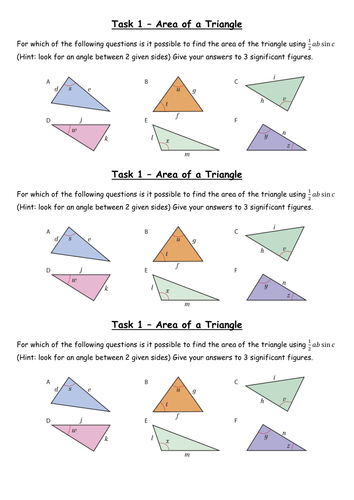 Trigonometry - Area of a Triangle Grade A | Teaching Resources
