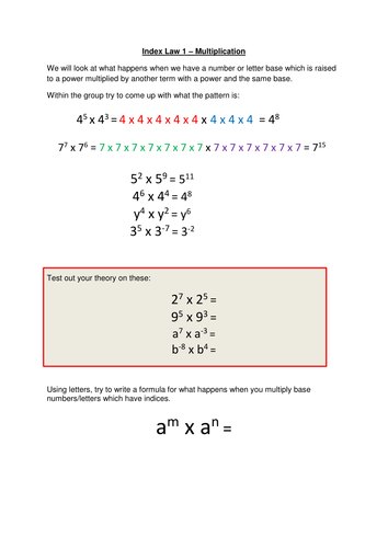Indices - The Index Laws | Teaching Resources